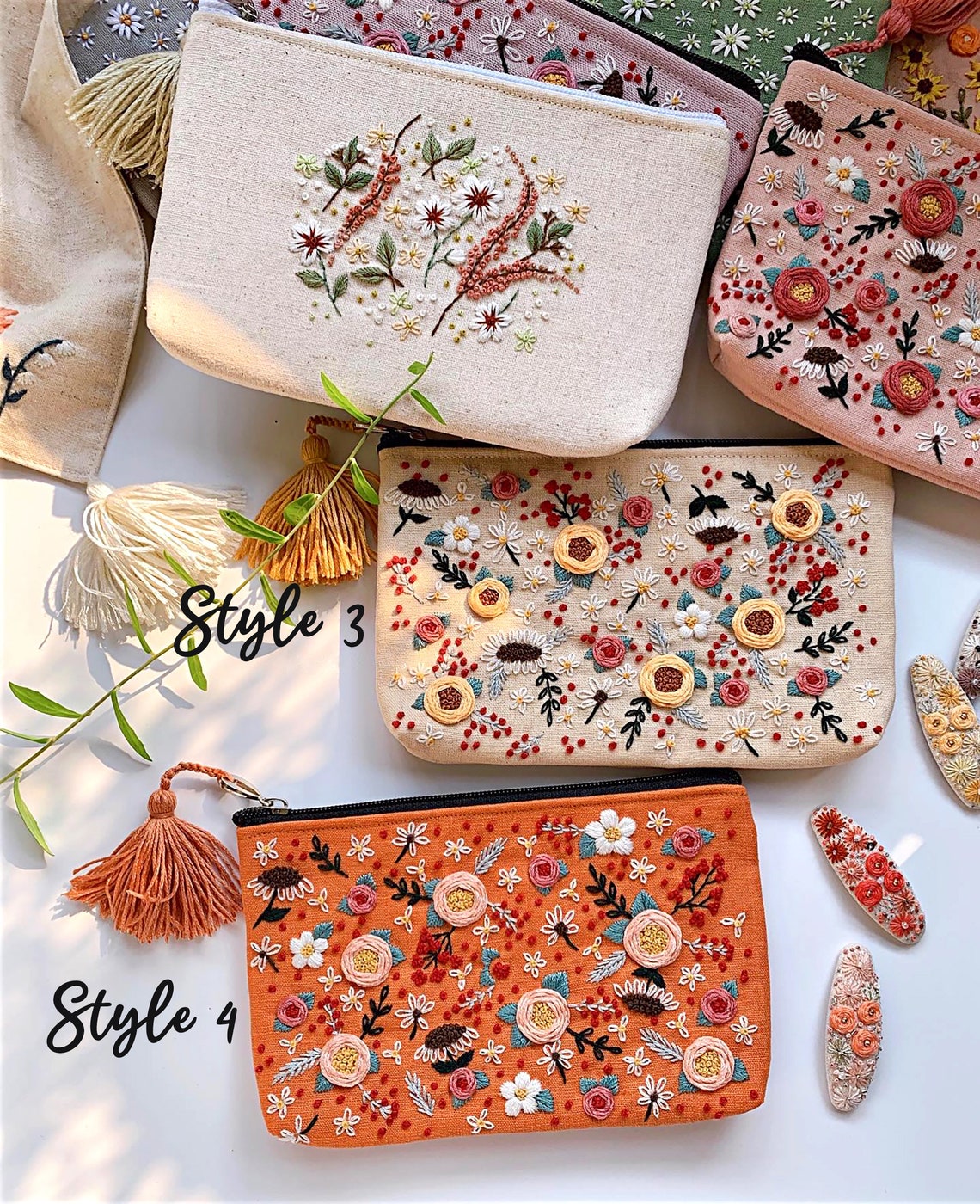 Hand Embroidered FLORAL Cosmetic Bag, Makeup Bag, Toiletry Bag, Clutch ...