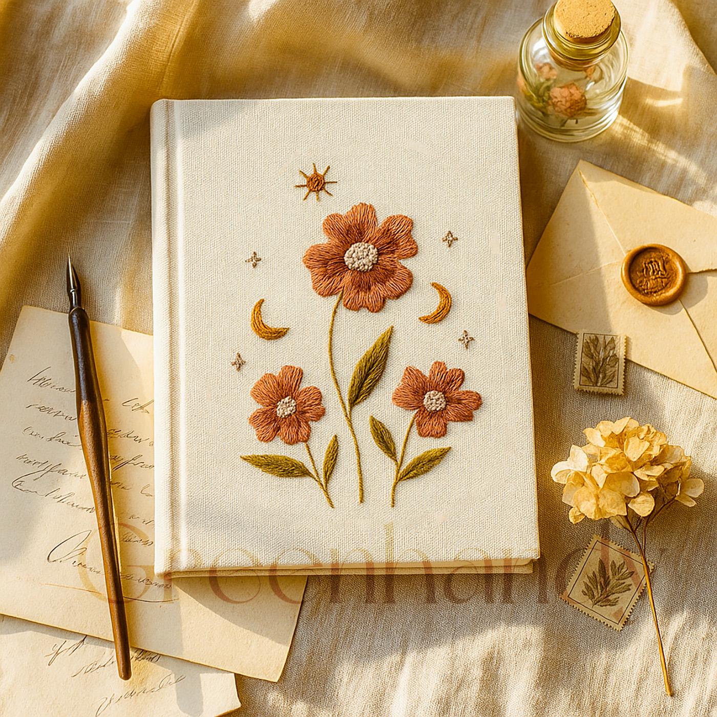 Personalized Flowers Embroidery Notebooks , Floral Handmade Notebook ...