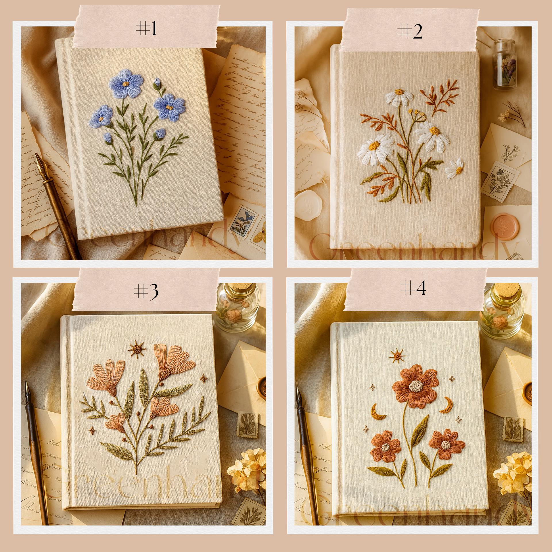 Personalized Flowers Embroidery Notebooks , Floral Handmade Notebook ...