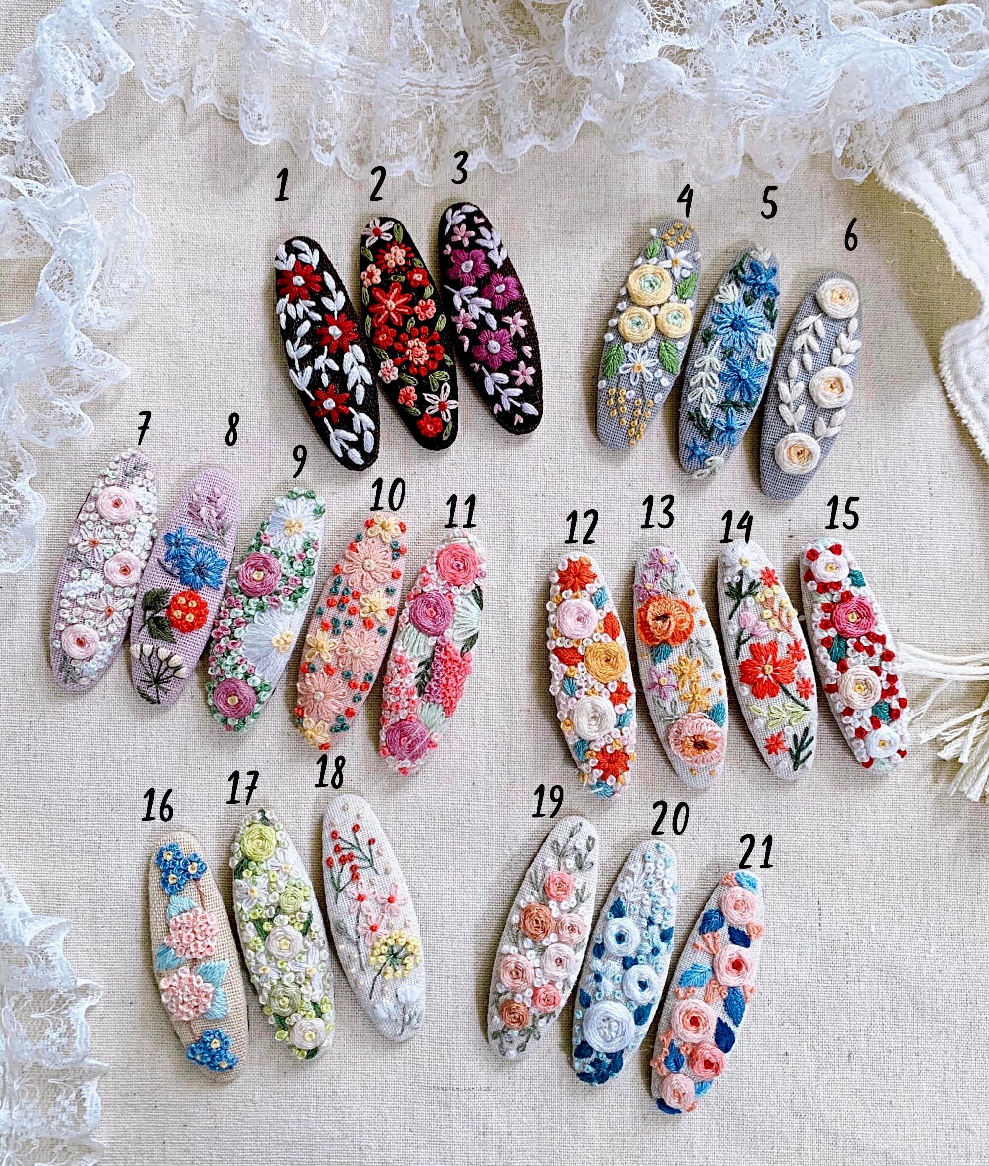 Floral Embroidered Hair Clips, Flower Linen Hair Clips Handmade ...