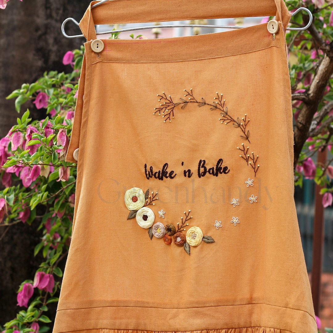 Personalized Hand Embroidered Floral Apron, Floral Embroidered Apron ...