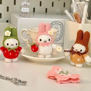 Crochet Miffy Keychain, Bunny With Hat Crochet, Handmade Mini Crochet ...