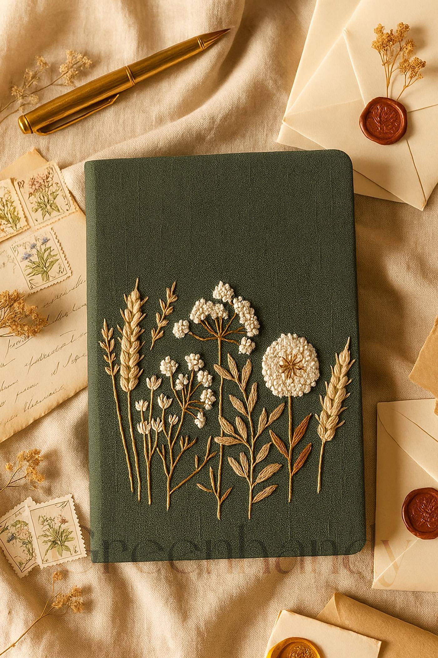 Personalized Flowers Embroidery Notebooks , Floral Handmade Notebook ...