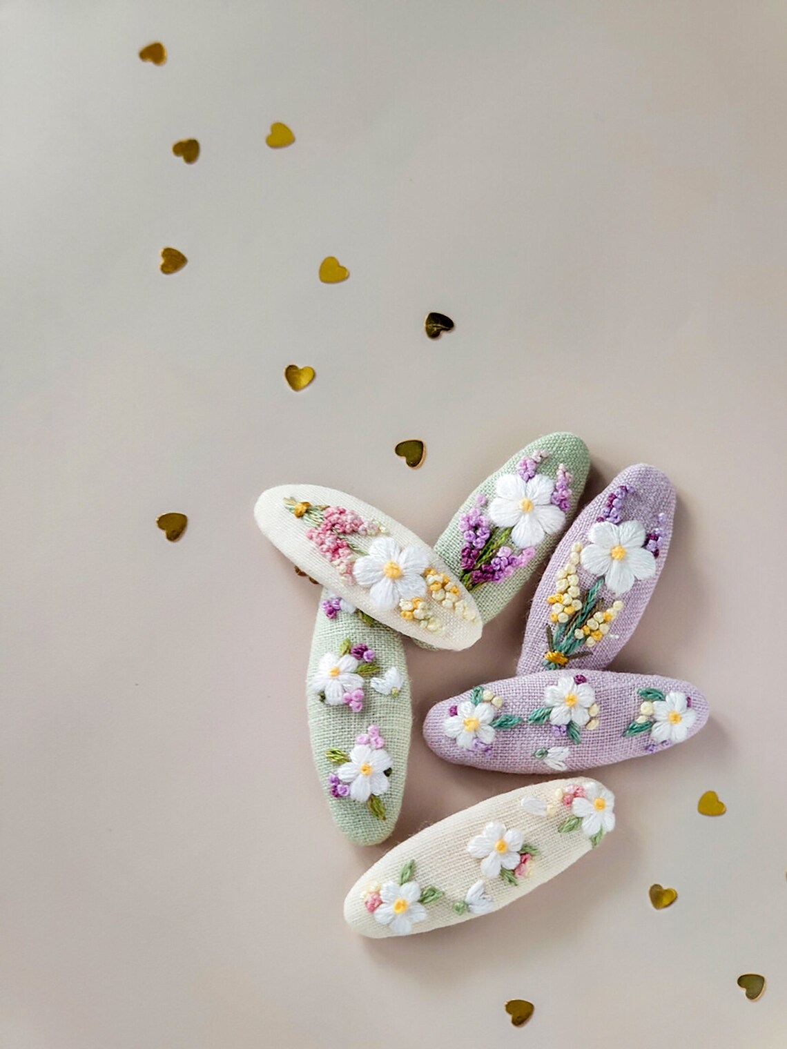 Floral Embroidered Hair Clips, Flower Linen Hair Clips Handmade ...