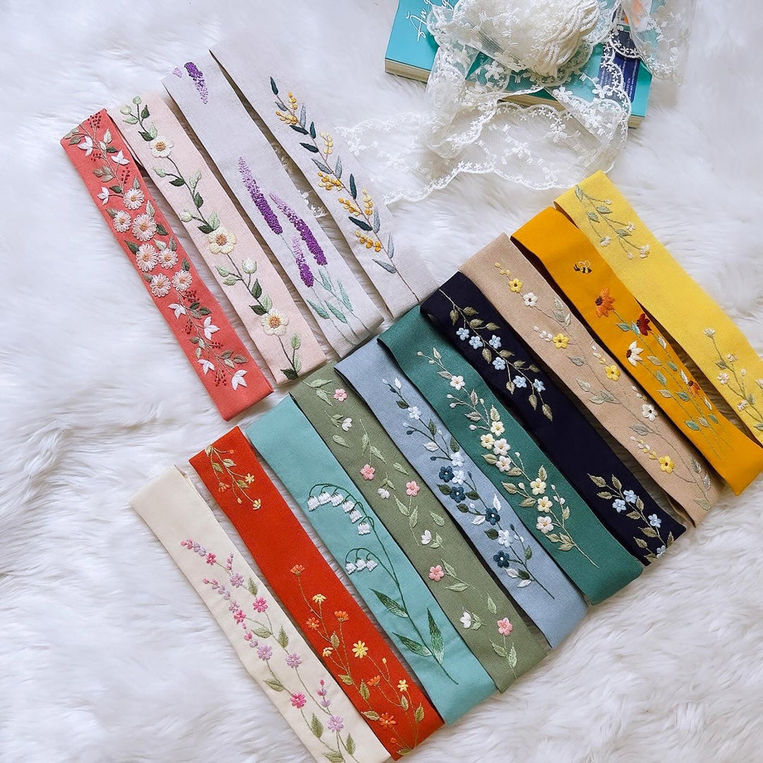 Elegant Floral Embroidered Headband Handmade With Wildflower Embroidery ...