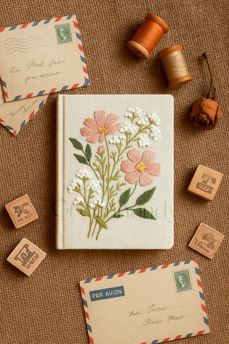 Personalized Floral Embroidery Notebooks/journal A5, Floral Designs ...