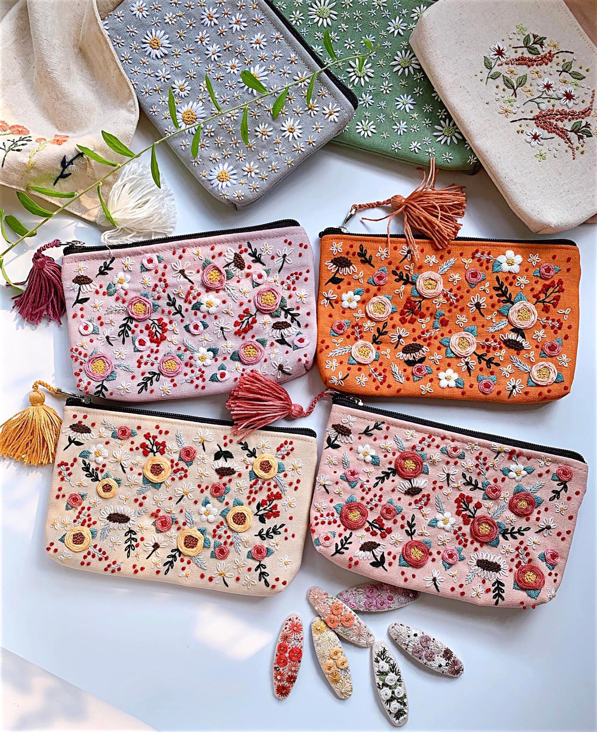 Hand Embroidered FLORAL Cosmetic Bag, Makeup Bag, Toiletry Bag, Clutch ...