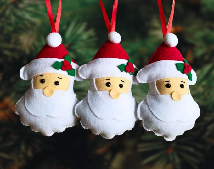 Handmade Christmas Santa Felt Ornaments| One of a Kind| Colorful Beaded ...