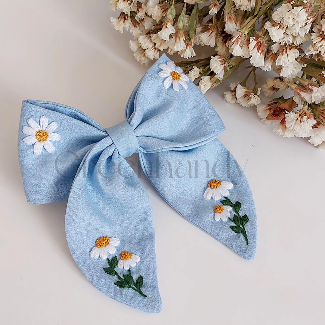Daisy Baby Bow, Custom Name Hand Embroidered Baby Bow, Embroidered ...