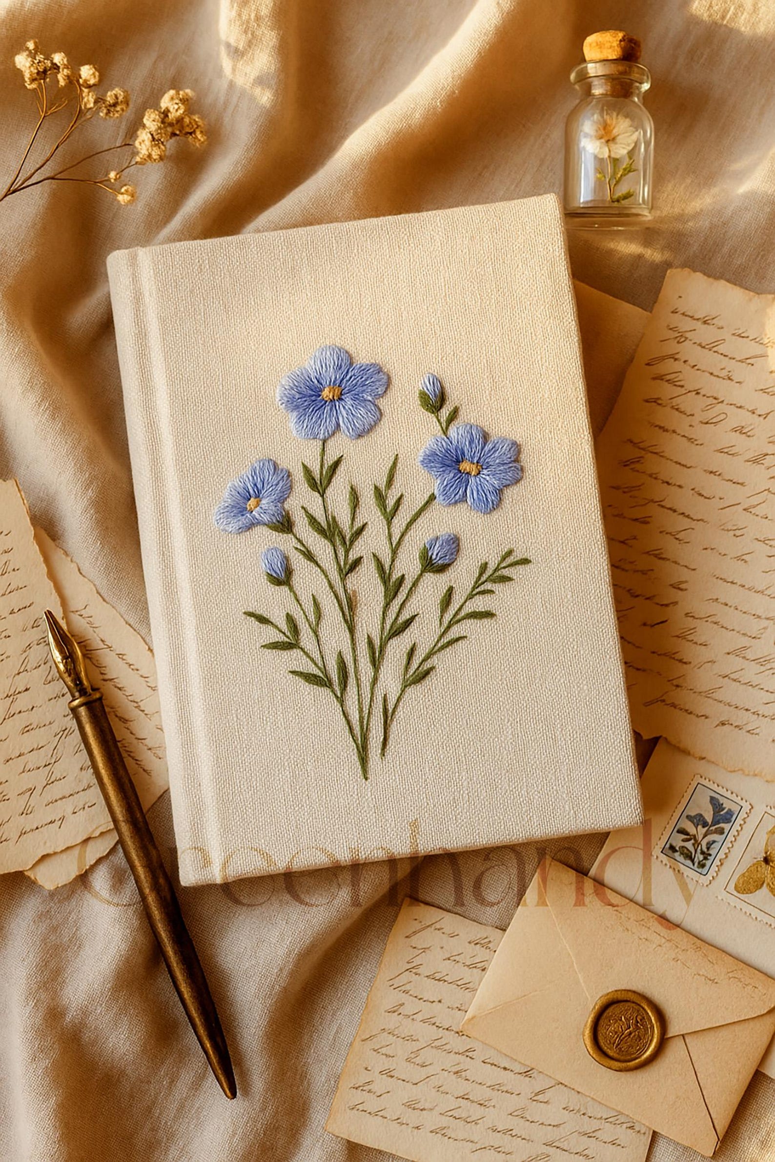 Personalized Flowers Embroidery Notebooks , Floral Handmade Notebook ...