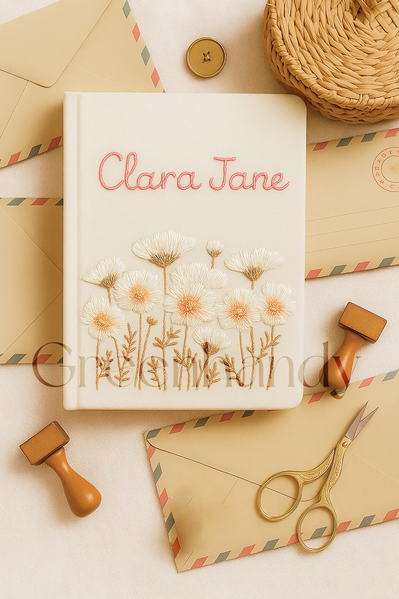 Personalized Daisy Embroidery Notebooks/journal A5, Floral Designs ...