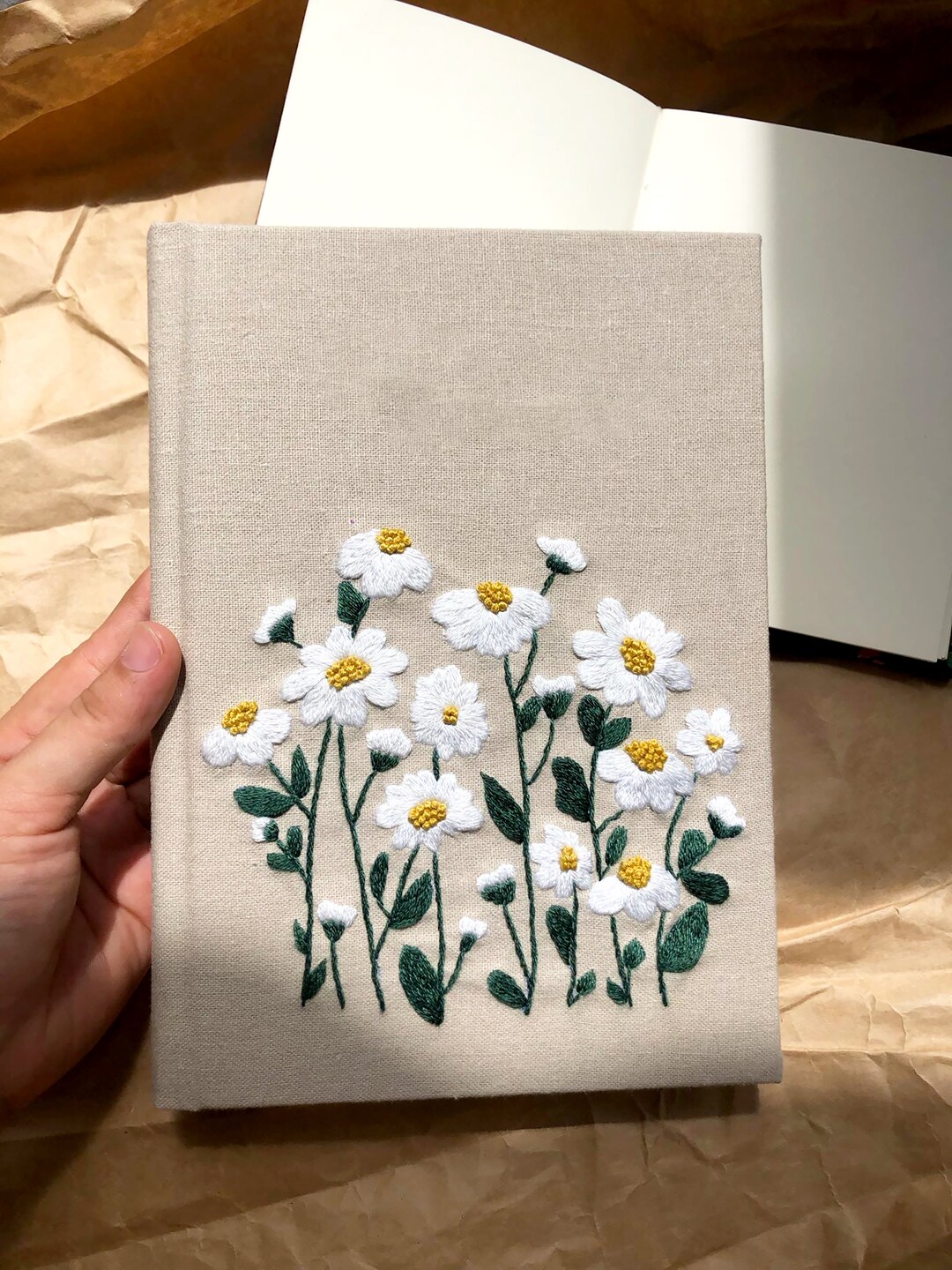 Personalized Daisy Flowers Embroidery Notebooks/journal A5, Floral ...