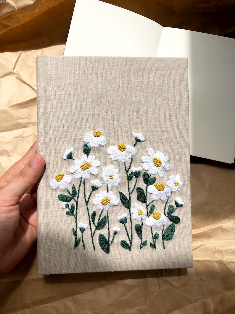 Personalized Daisy Flowers Embroidery Notebooks/journal A5, Floral ...