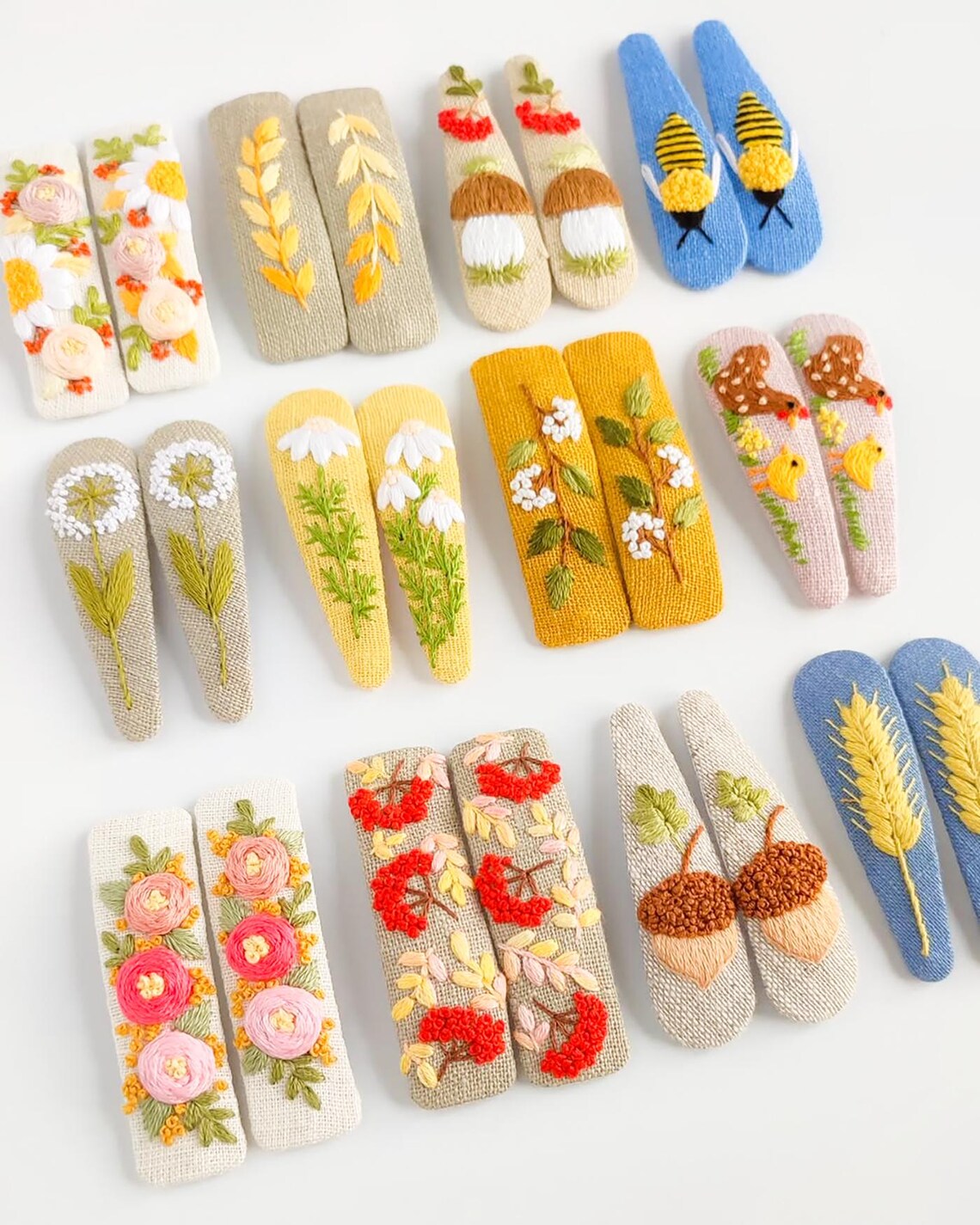 Floral Embroidered Hair Clips, Flower Linen Hair Clips Handmade ...