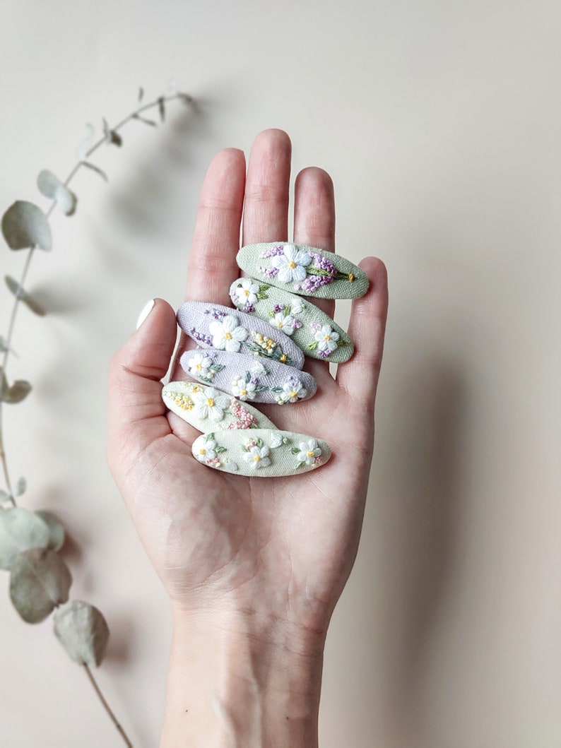 Floral Embroidered Hair Clips, Flower Linen Hair Clips Handmade ...