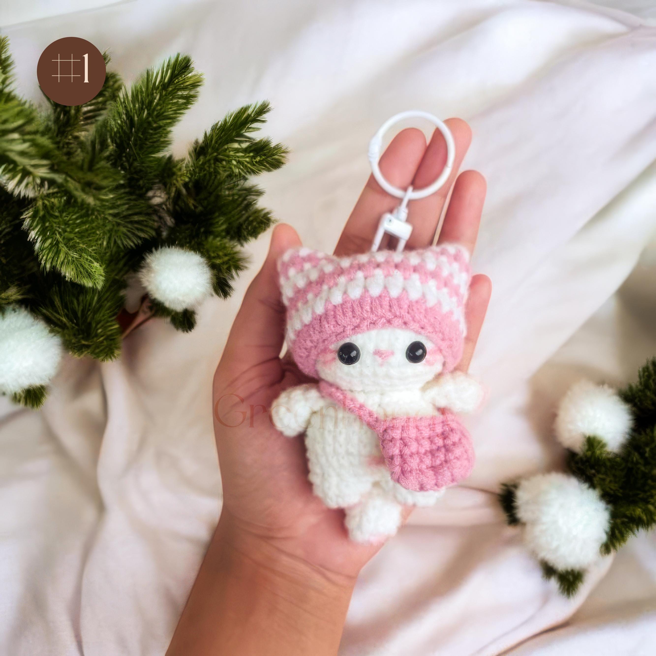 Crochet Cute Cat Keychain, Handmade Mini Crochet Amigurumi Cat Keychain ...
