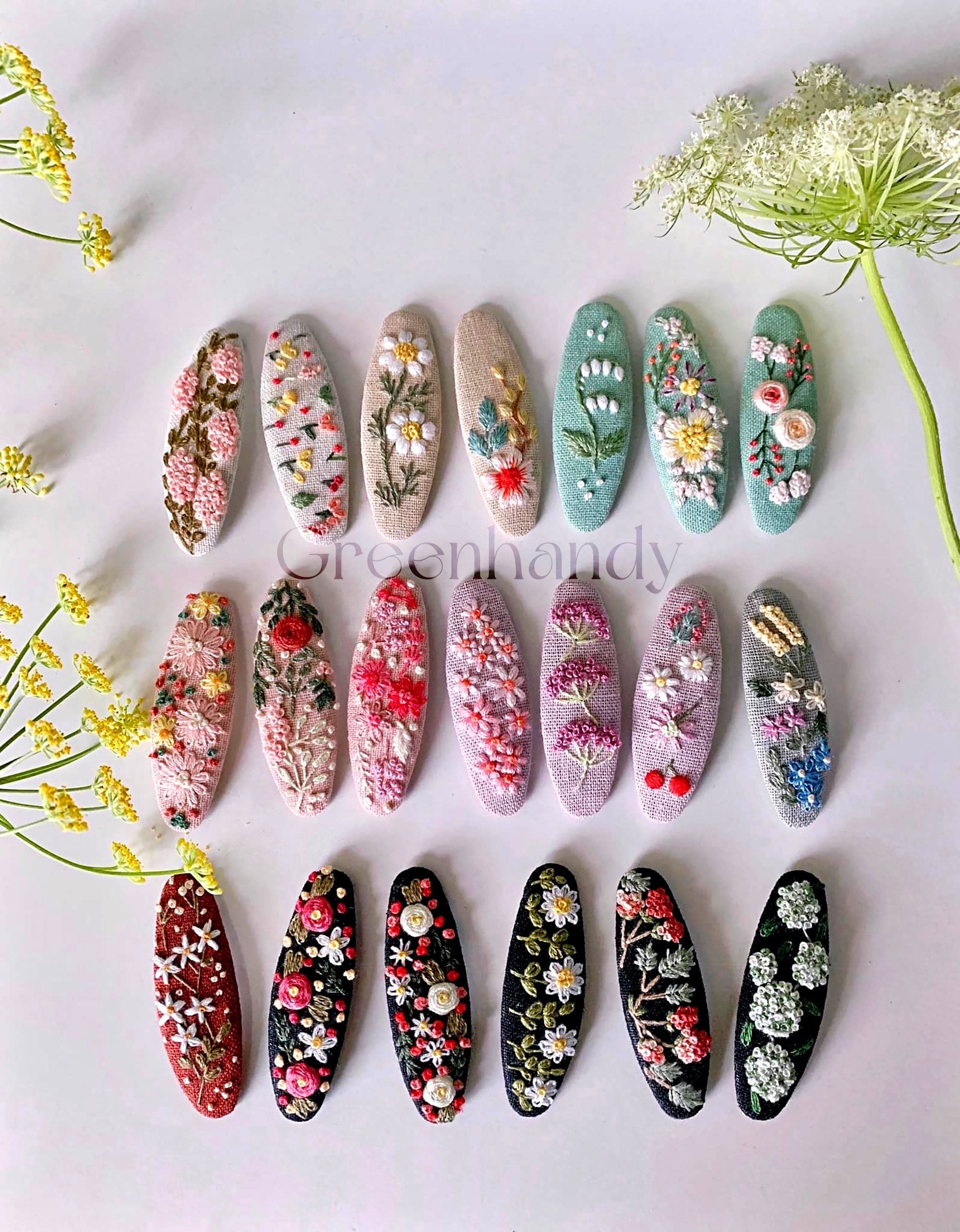 Floral Embroidered Hair Clips, Flower Linen Hair Clips Handmade, Unique ...