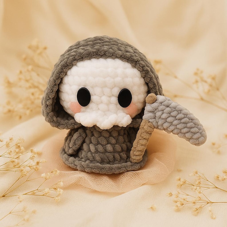 Crochet Cute Grim Plushie, Halloween Grim Crochet Keychain, Amigurumi ...