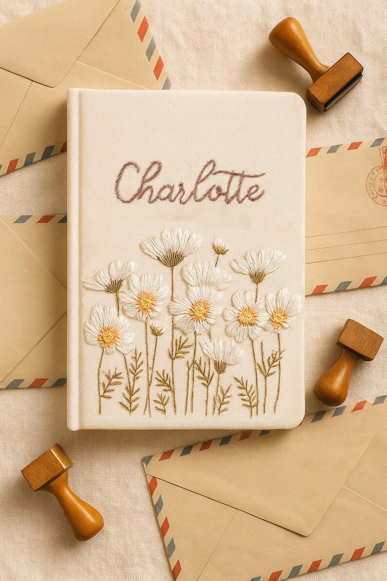 Personalized Daisy Embroidery Notebooks/journal A5, Floral Designs ...