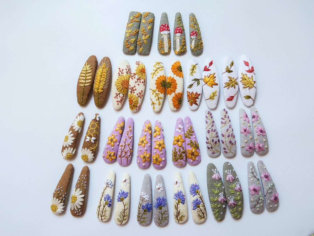 Floral Embroidered Hair Clips, Flower Linen Hair Clips Handmade ...