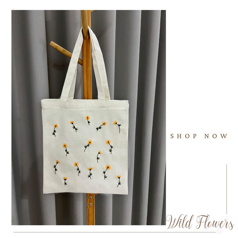 Daisy Embroidered Canvas Tote Bag, Hand Embroidered Linen Bag, Handmade ...
