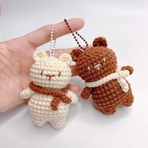 Crochet Teddy Bear Keychain, Handmade Mini Crochet Amigurumi Bear ...