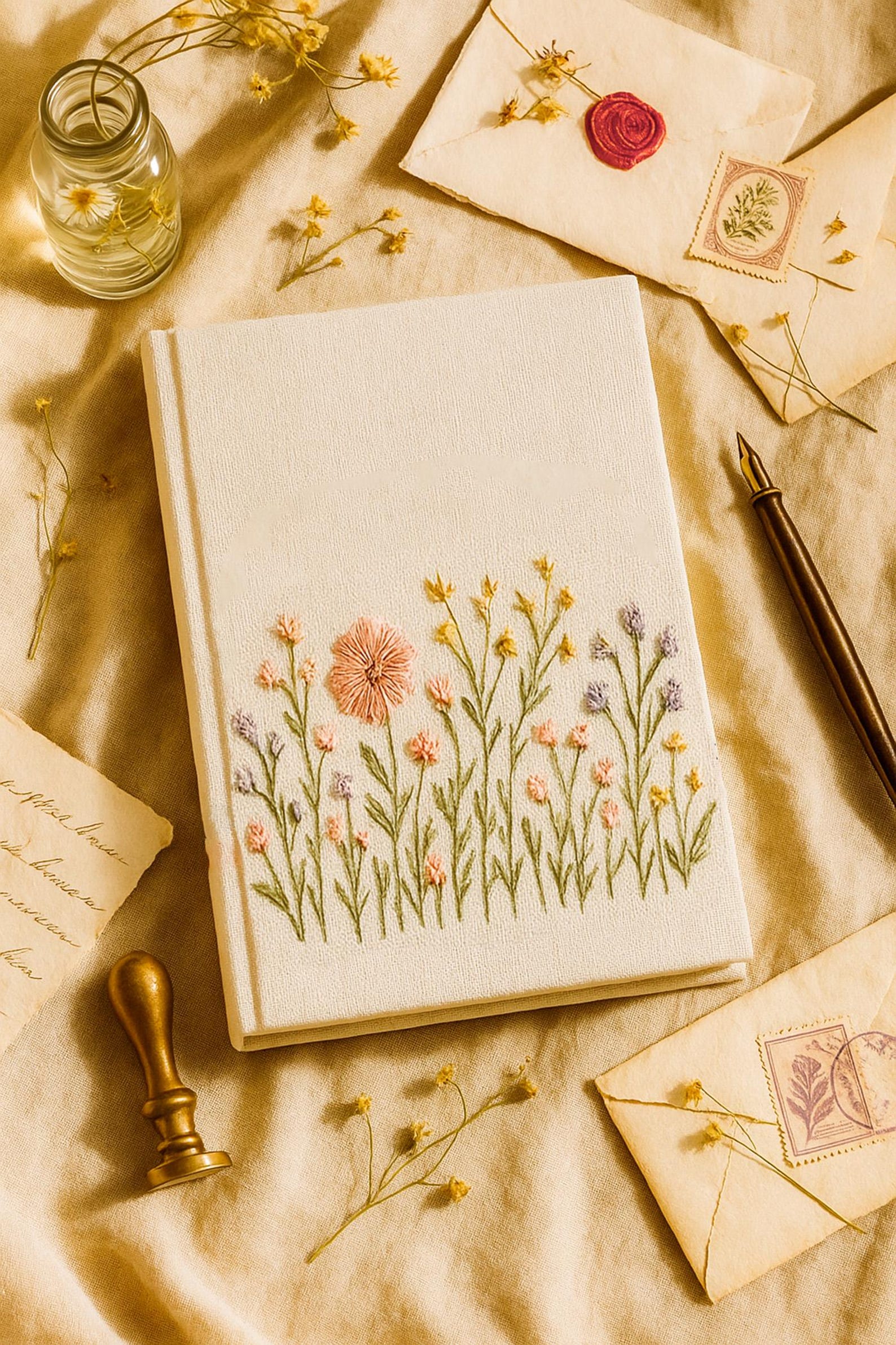 Personalized Floral Embroidery Notebooks/journal A5, Floral Designs ...