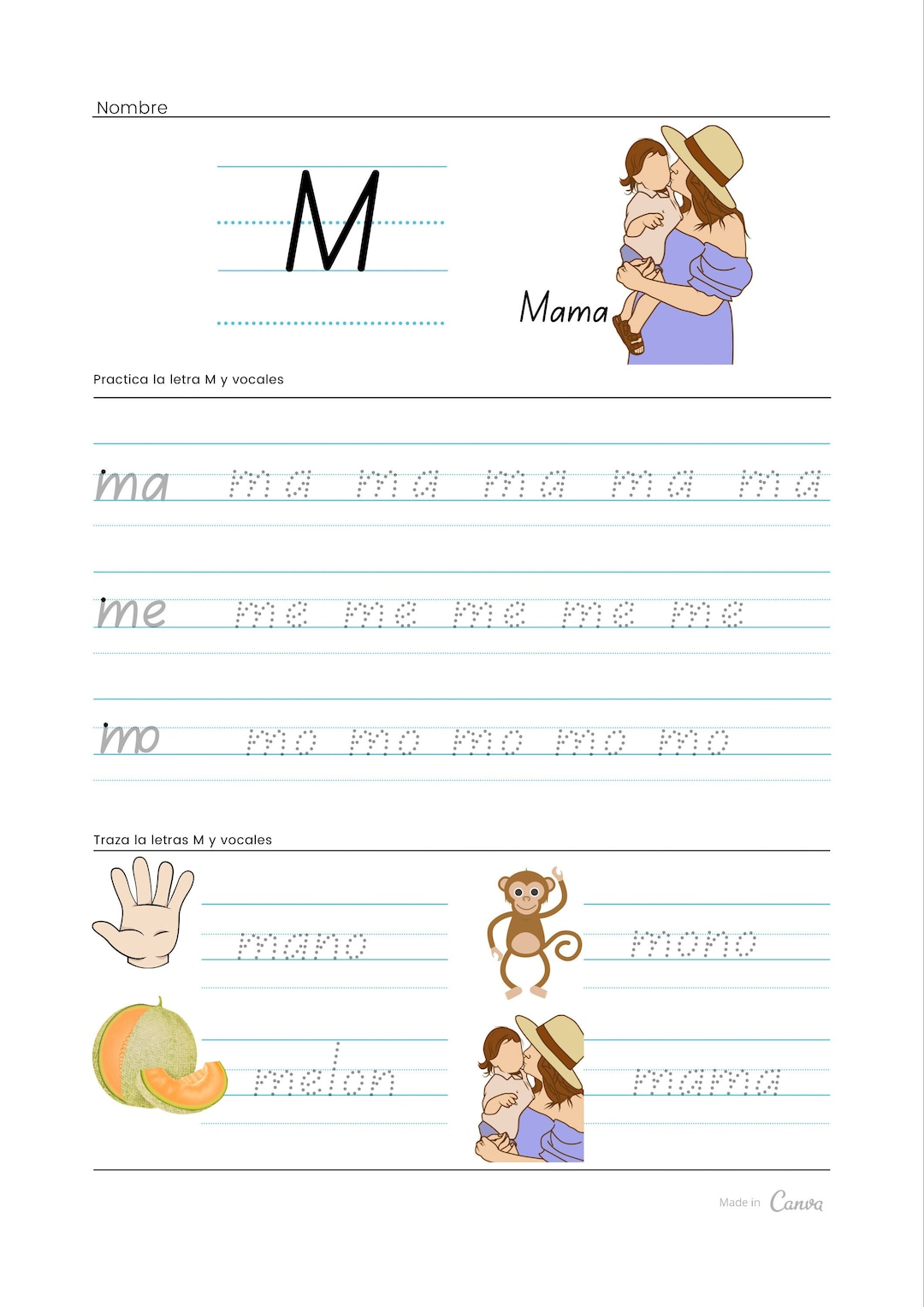 Bilingual Spanish Worksheet Letra M Tracing,spanish Alphabet , Kid ...