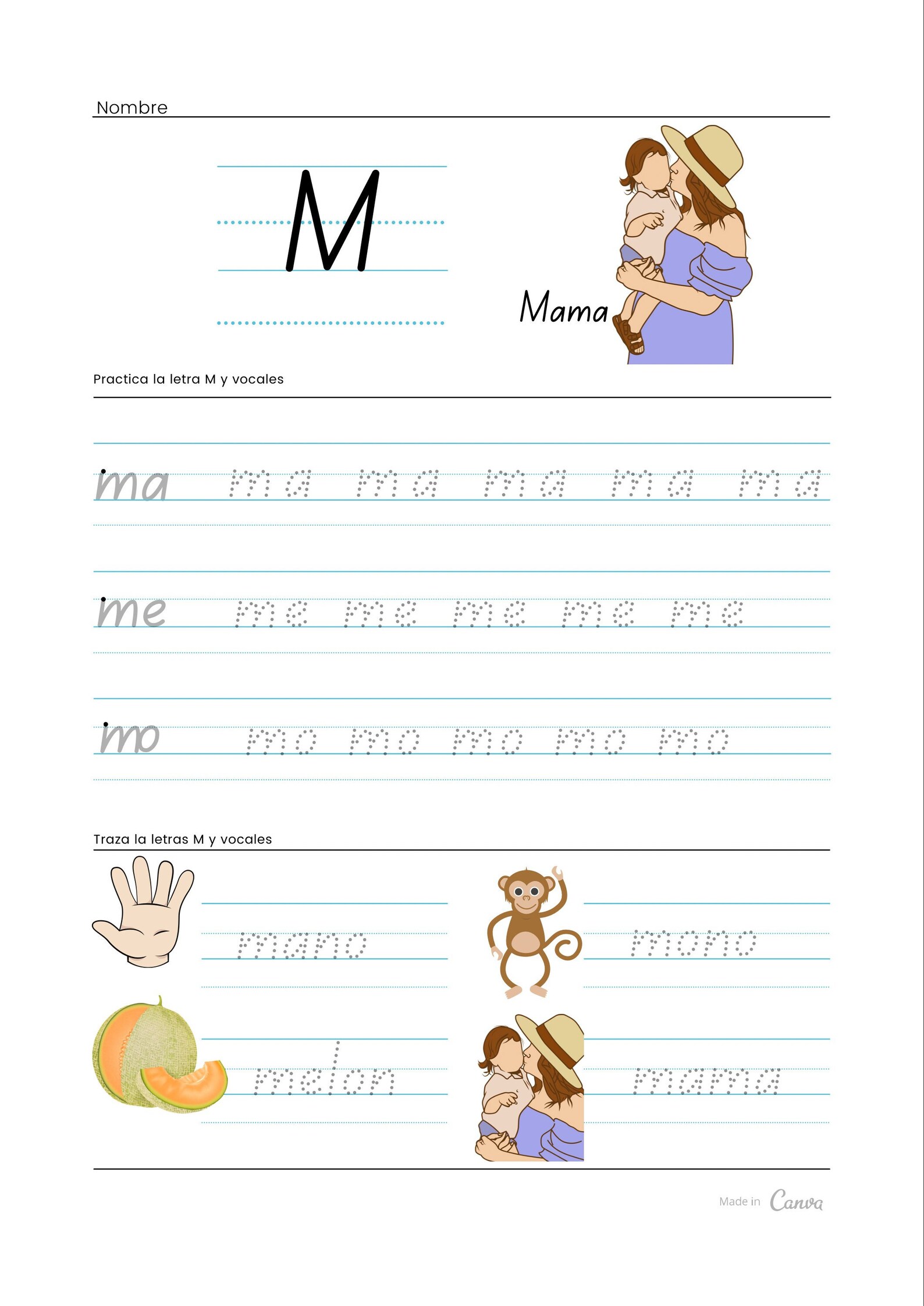 Bilingual Spanish Worksheet Letra M Tracing,spanish Alphabet , Kid ...