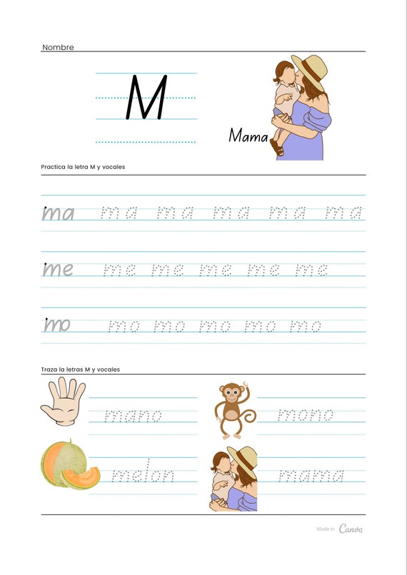 Bilingual Spanish Worksheet Letra M Tracingspanish Alphabet - Etsy
