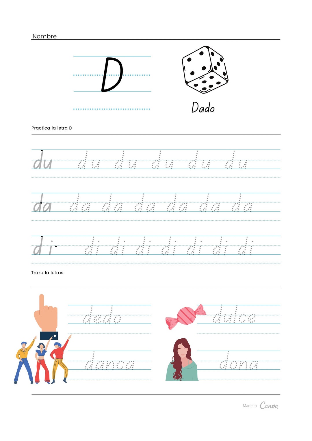 Bilingual Spanish Worksheet Letra D Tracing,spanish Alphabet , Kid ...