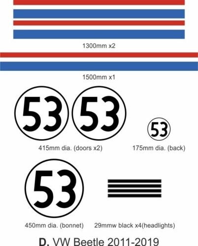 Car Decals Kit Herbie 53 Laminated Vehicle Graphics Set 2011-2019 ...