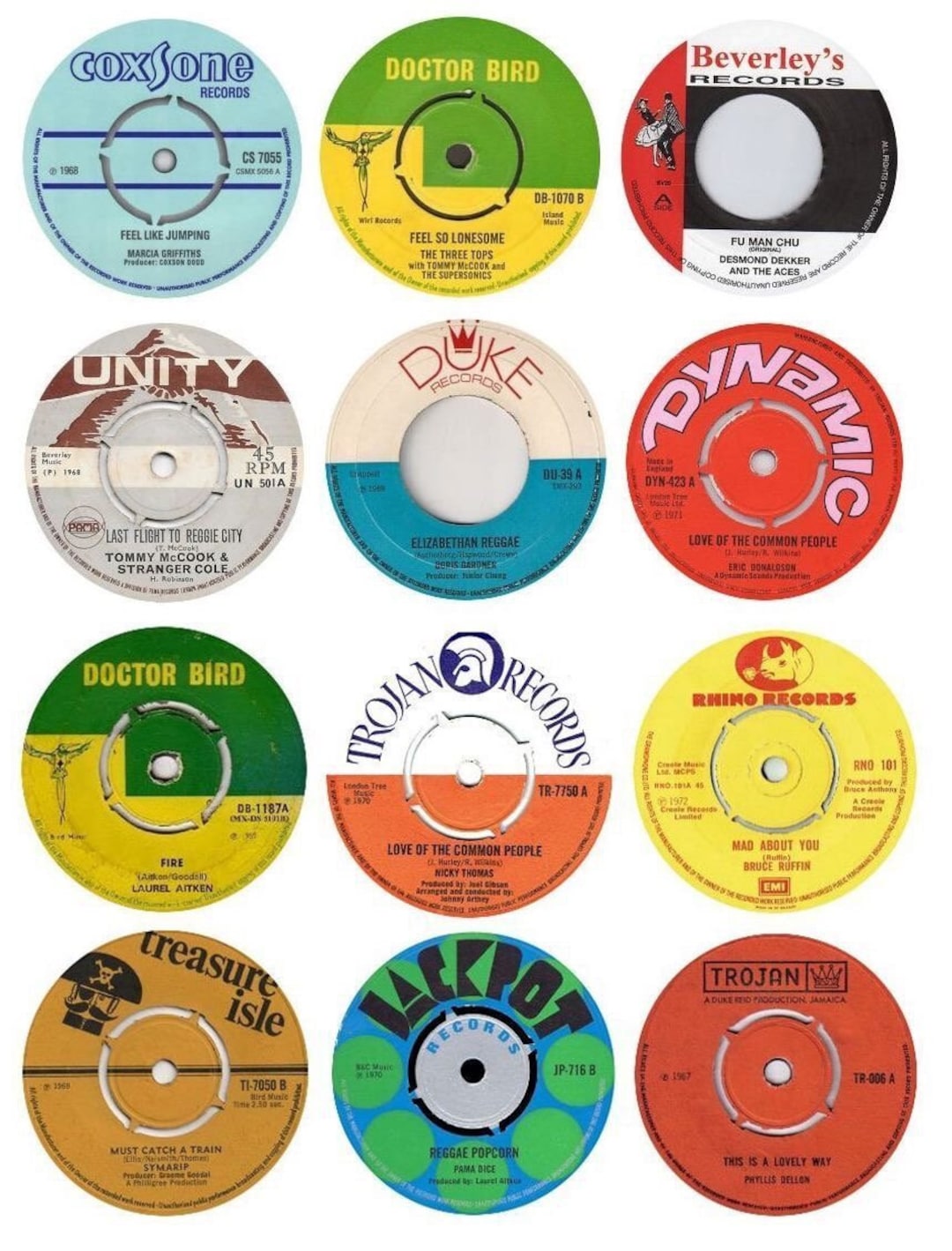 Stickers Vinyl Reggae Records 12x85mm Camel Dynamic Trojan Coxsone ...