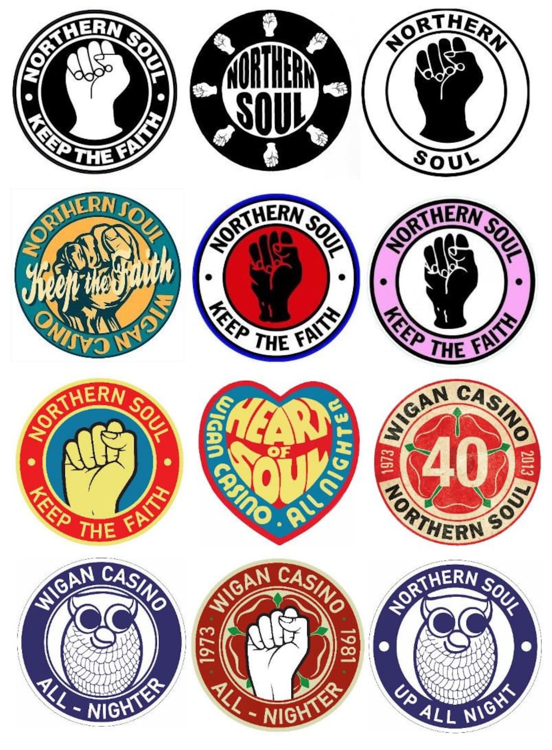 Northern Soul X12 5cm Vinyl Stickers Heart Fist Music Wigan Keep Faith ...