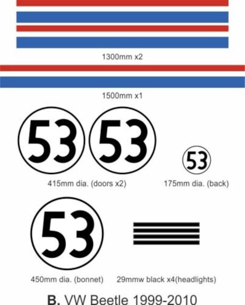 Car Decals Kit Herbie 53 Laminated Graphics Set 1999-2010 Lovebug Retro ...