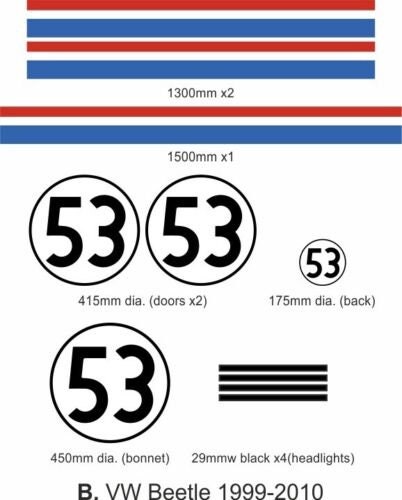 Car Decals Kit Herbie 53 Laminated Graphics Set 1999-2010 Lovebug ...