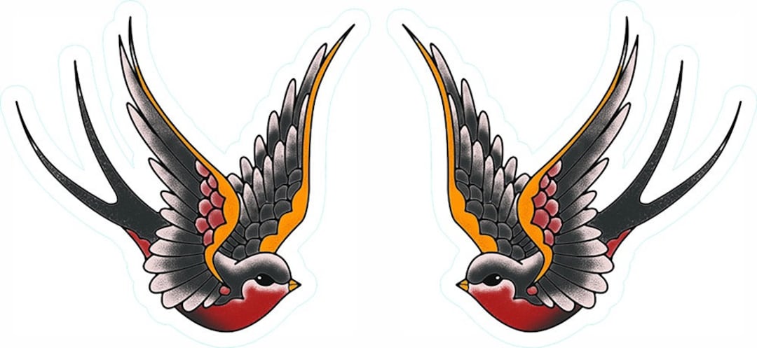 Swallows Shaped Vinyl Stickers Birds Art Tattoo Retro Vintage Adhesive ...