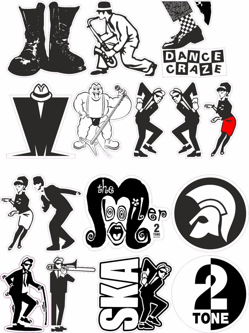 Ska Stickers Set X16 60mm 80mm 100mm Shaped Vinyl Retro Skinhead Laptop ...