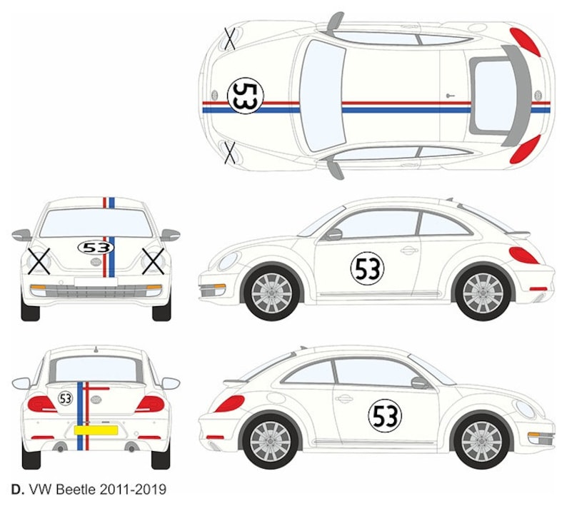 Car Decals Kit Herbie 53 Laminated Vehicle Graphics Set 2011-2019 ...
