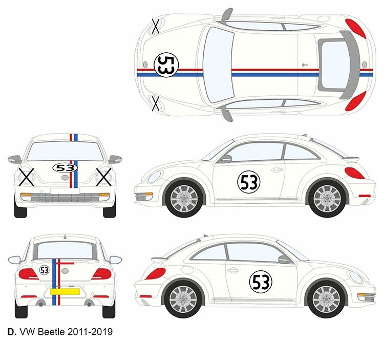 Car Decals Kit Herbie 53 Laminated Vehicle Graphics Set 2011-2019 ...