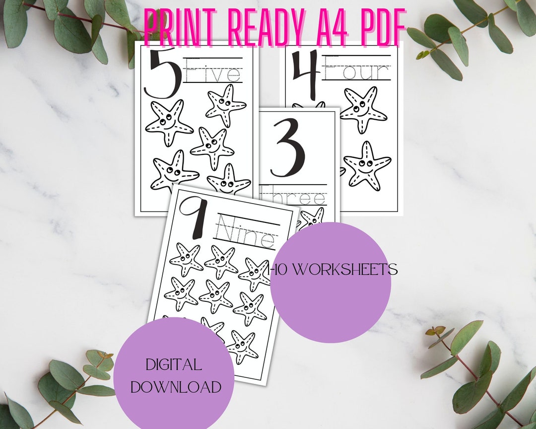 PRINT READY DIGITAL Download Starfish Colouring Number Worksheet 1-10 ...