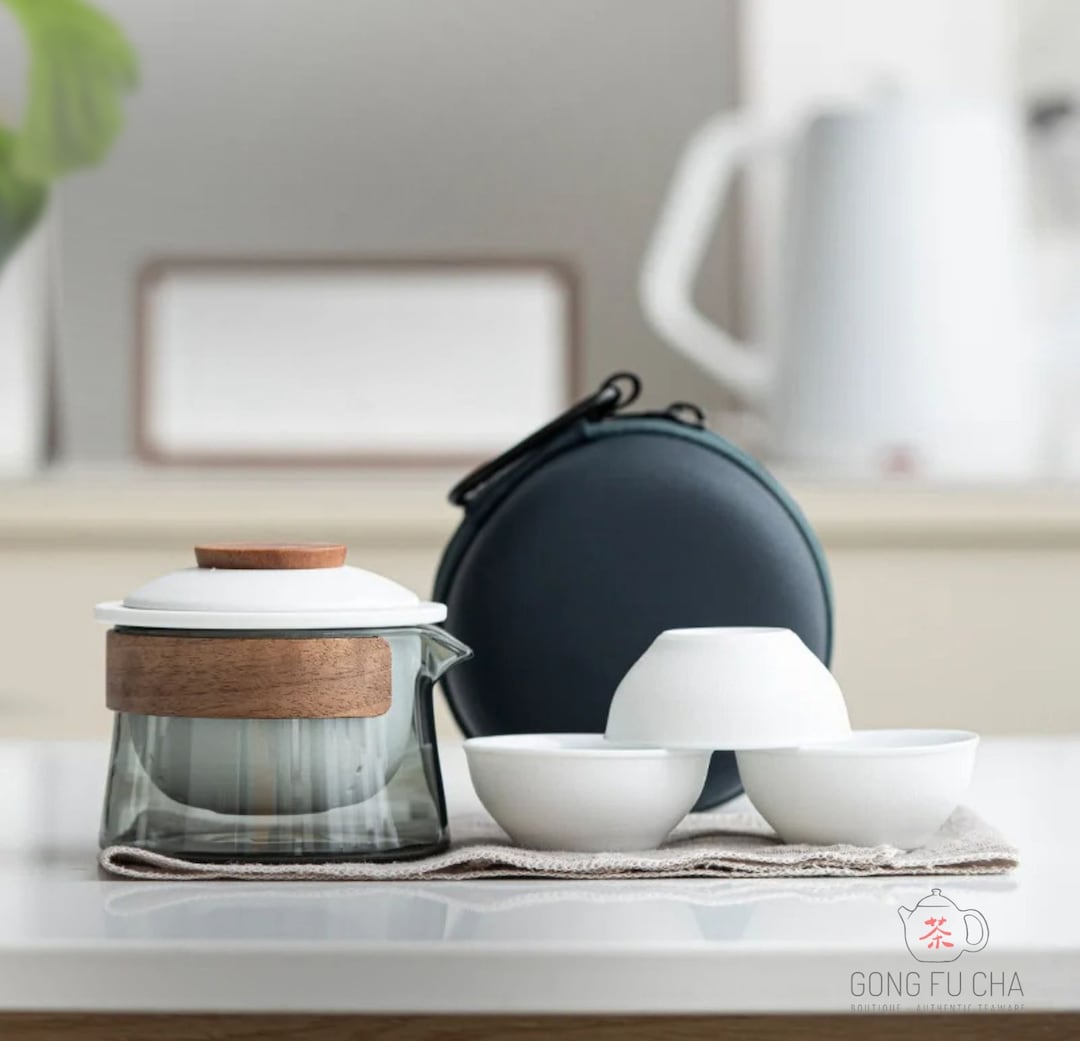 Tea Travel Set Teapot Ensemble With Cups and Travel Case Ceramic Gong ...