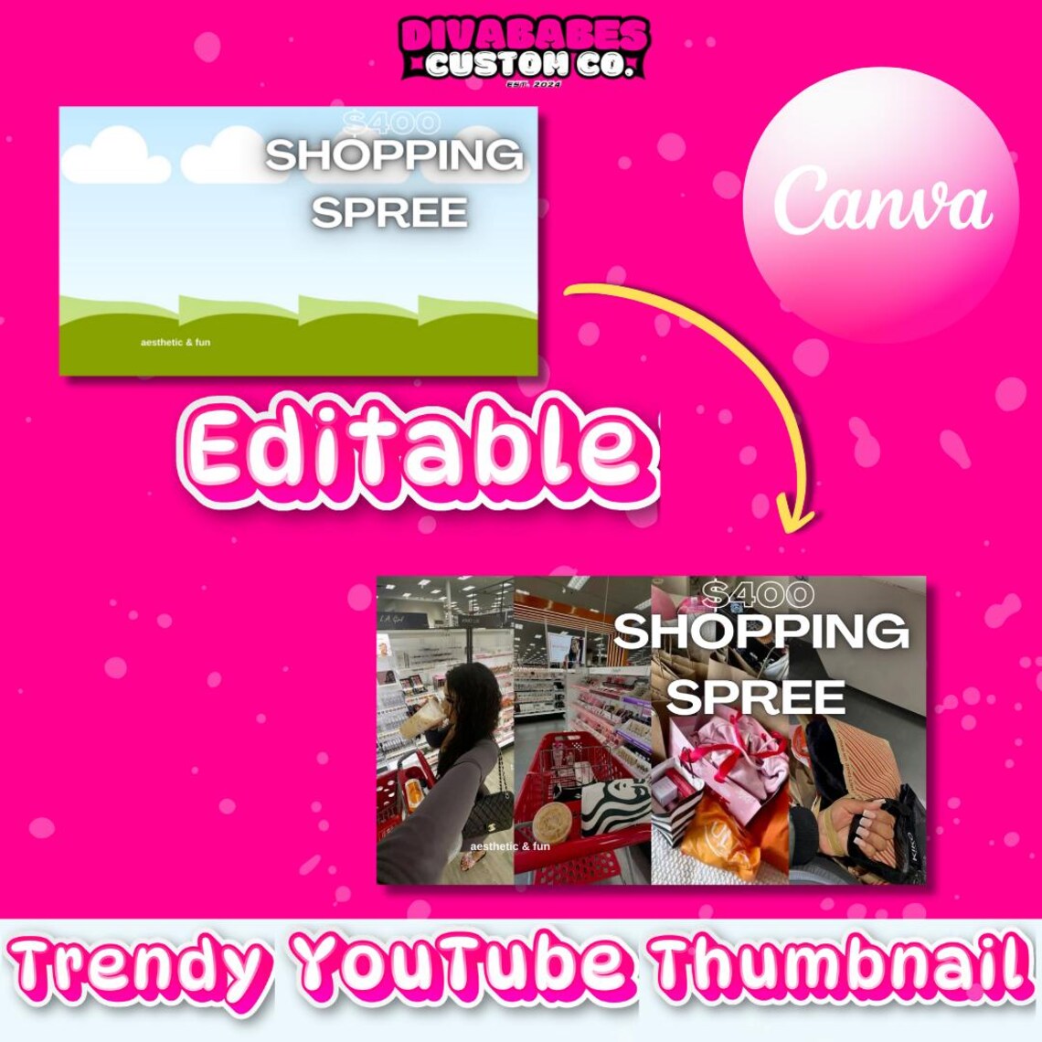 Editable Trendy Youtube Thumbnails for Canva Youtube Thumbnail DIY ...