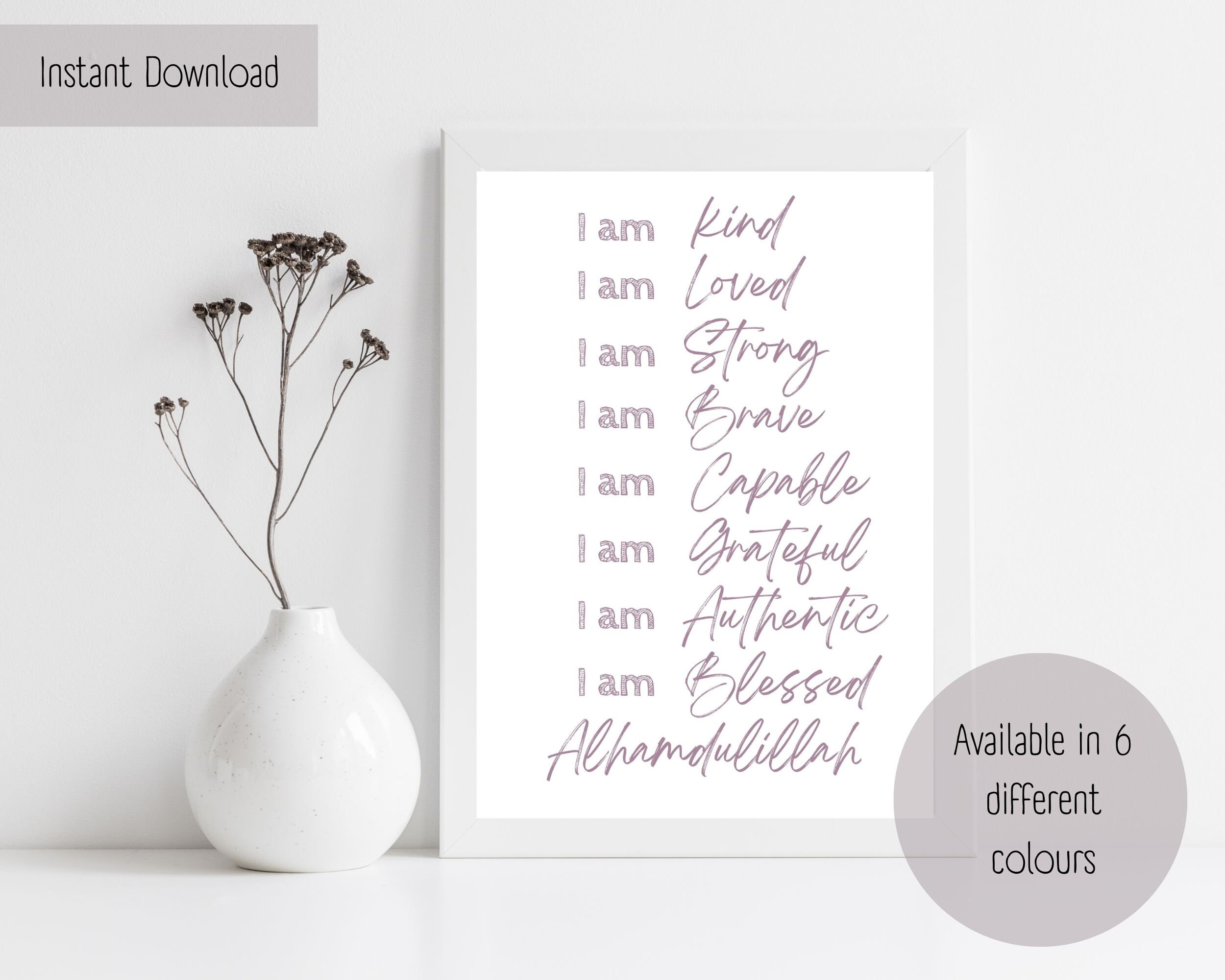 Islamic Affirmations Wallart Printable, Positive Affirmations for Kids ...