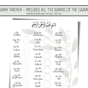 Printable Surah Tracker, Printable Quran Tracker, Juz Amma Surah ...