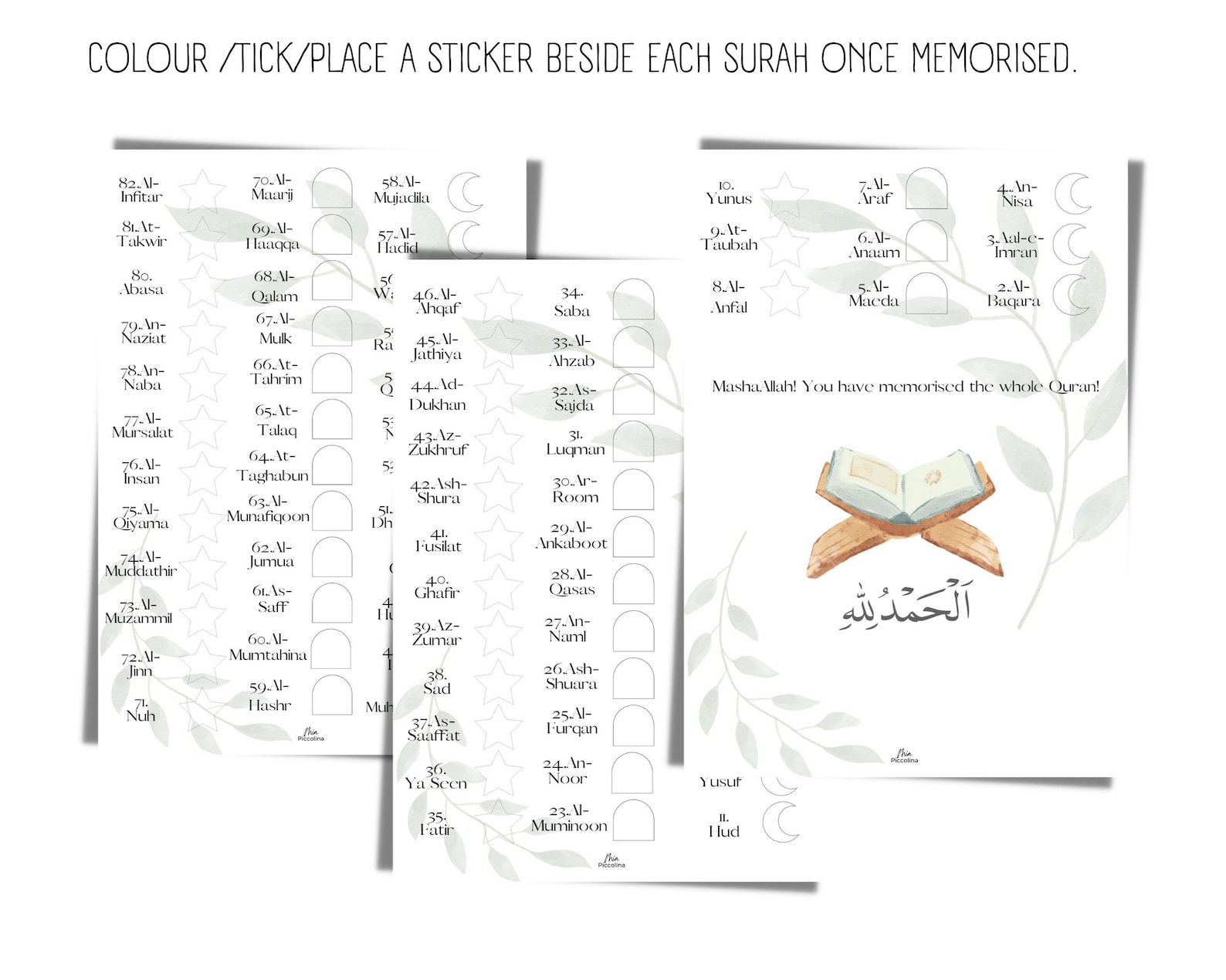 Printable Surah Tracker, Printable Quran Tracker, Juz Amma Surah ...