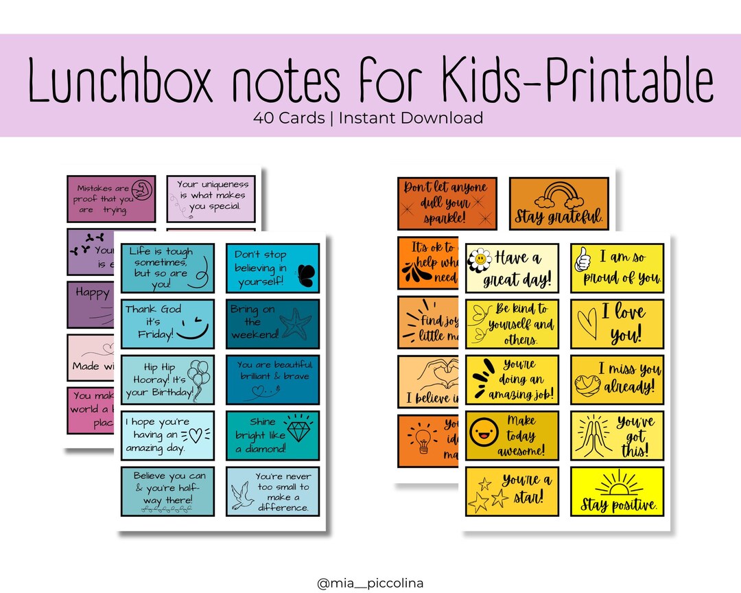 Printable Lunch Box Notes: 40 Encouraging Cards (PDF) - Etsy