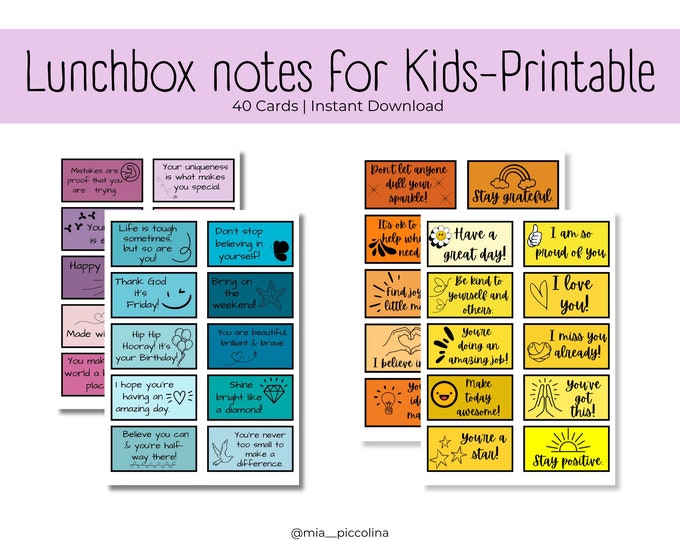 Printable Lunchbox Notes – Young Kids Motivational 6 Pack | Digital ...