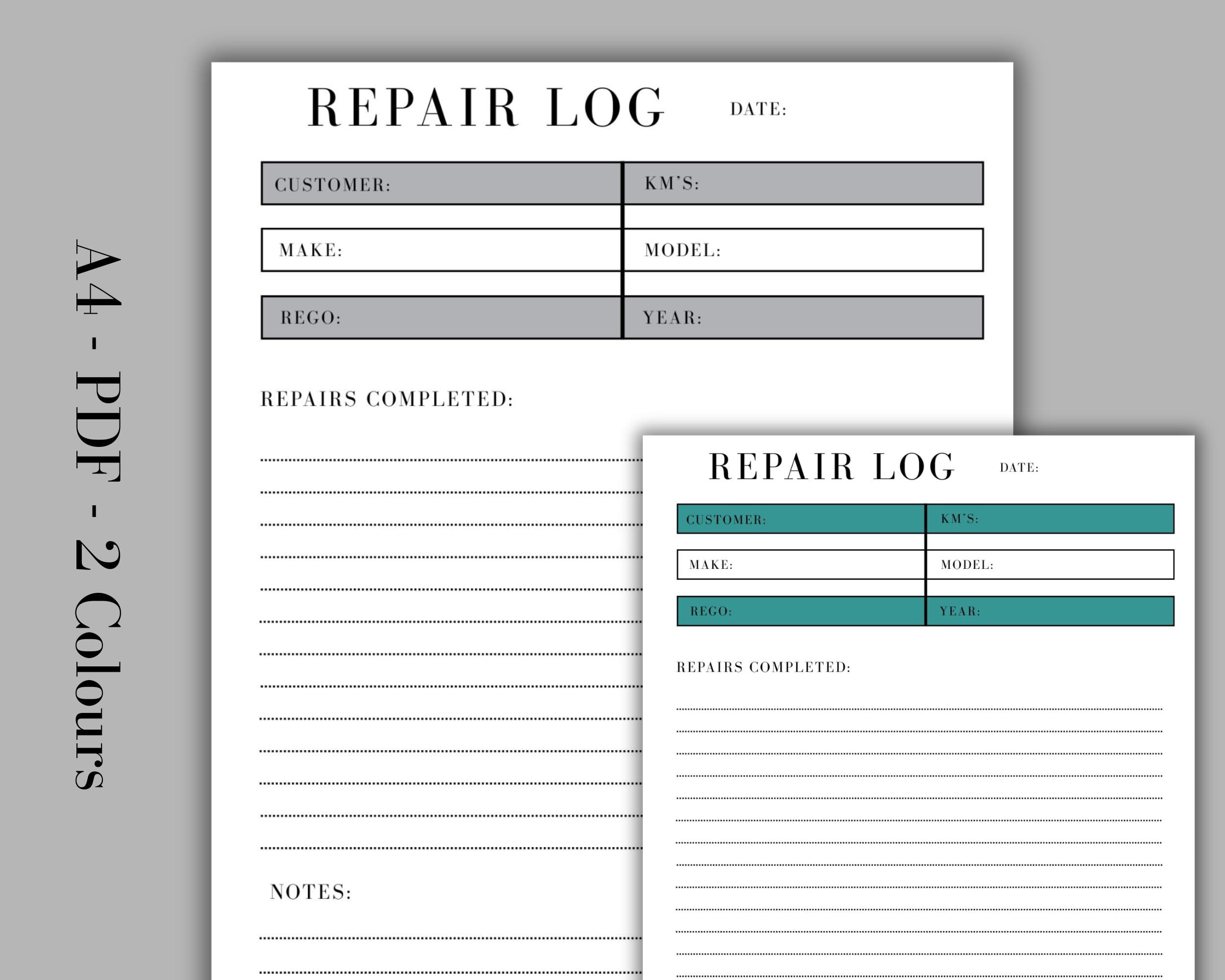 Printable Mechanic Repair Log: Auto Service Record (PDF) - Etsy