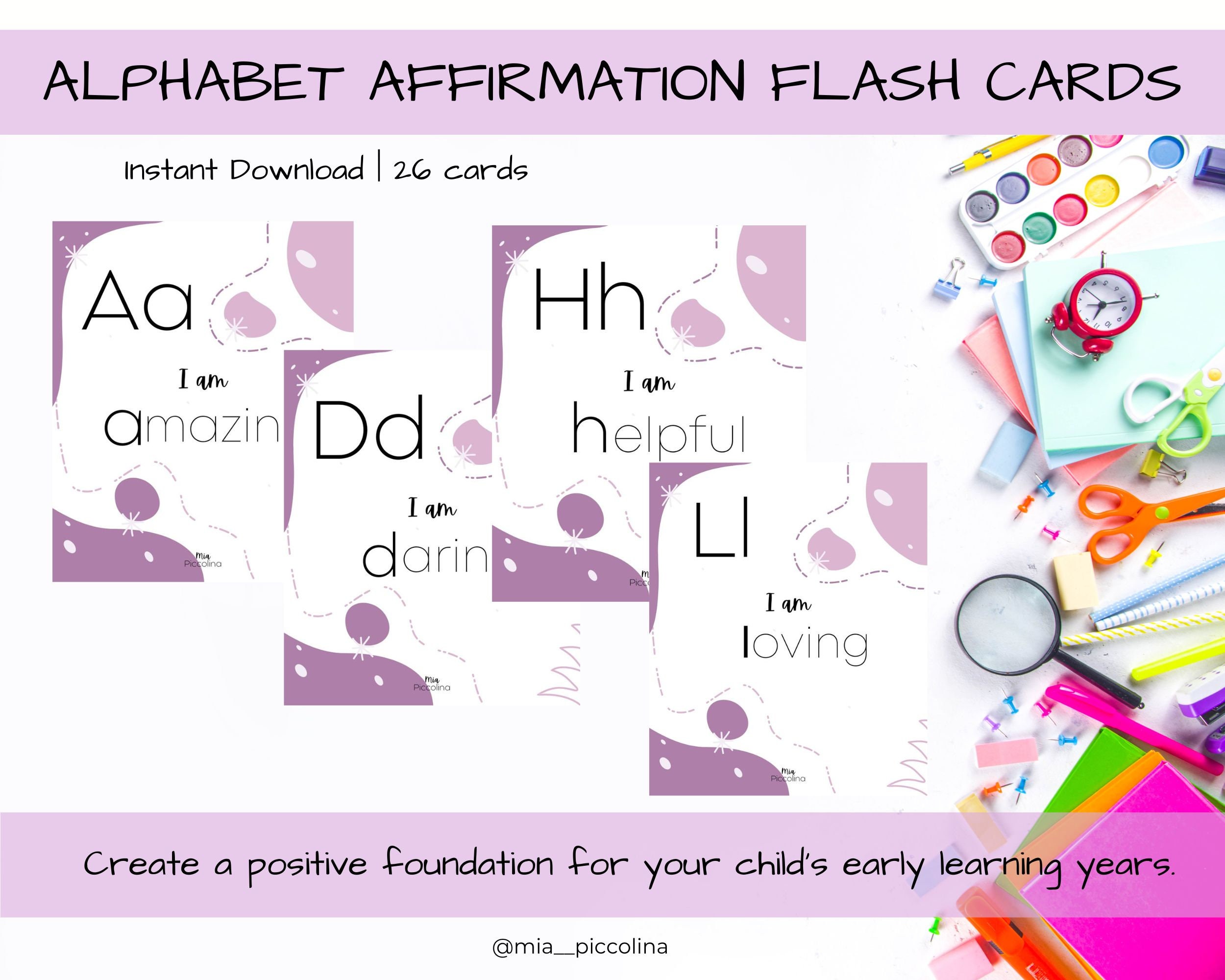 Printable Alphabet Affirmation Flash Cards, Preschool Resources ...